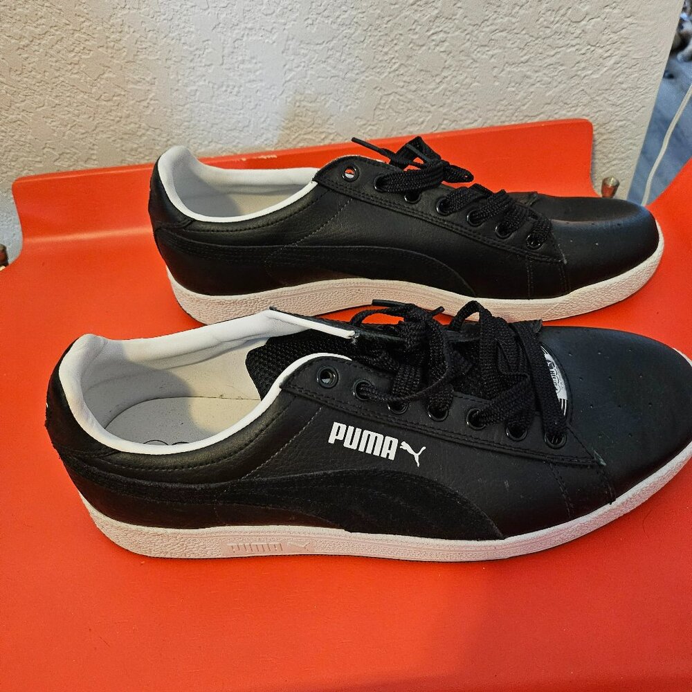 Puma Tennis Shoes Black Leather Smash Men's 12 - Gem